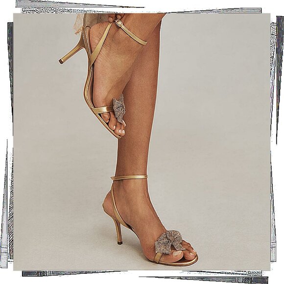 Anthropologie | Shoes | Gold Crystal Bow Strappy 3 Heels 39 By Maeve ...